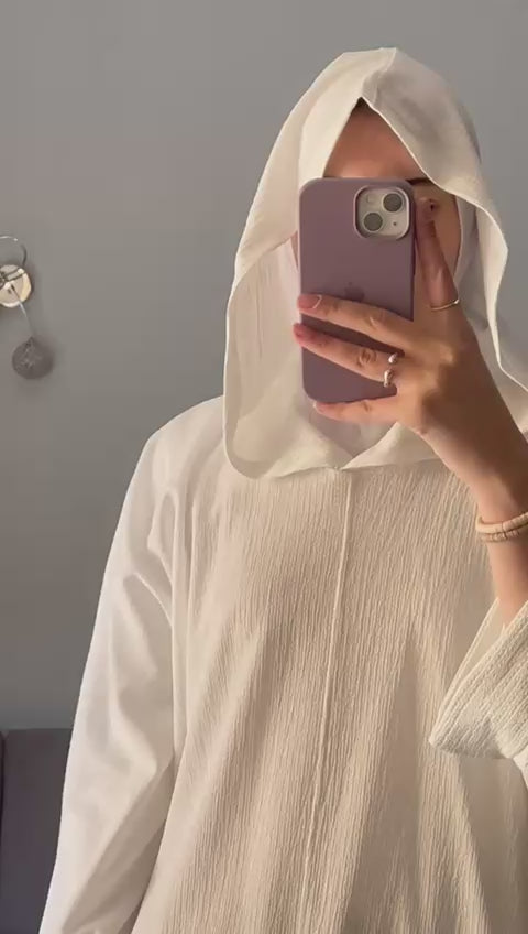 Moroccan gown with attached syrian hijab - White – FLOWY